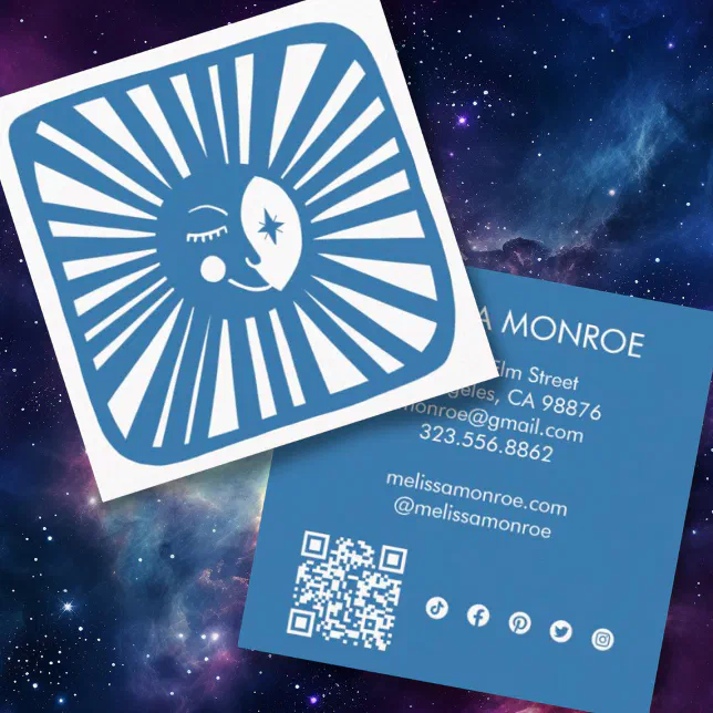Moonlight Cute Charming Moon Social Media QR Code Square Business Card ...