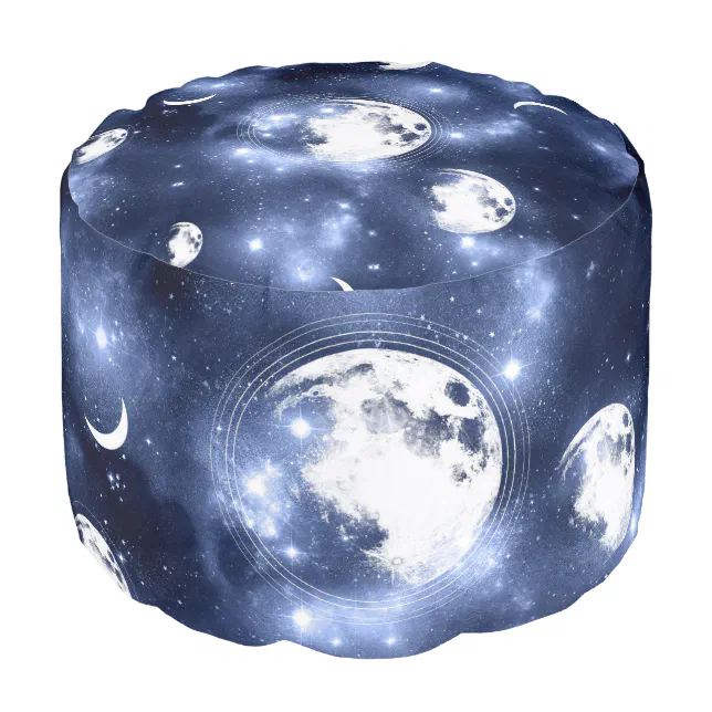 Moonlight Glow | Moon Phases in Sky Clouds Pouf | Zazzle