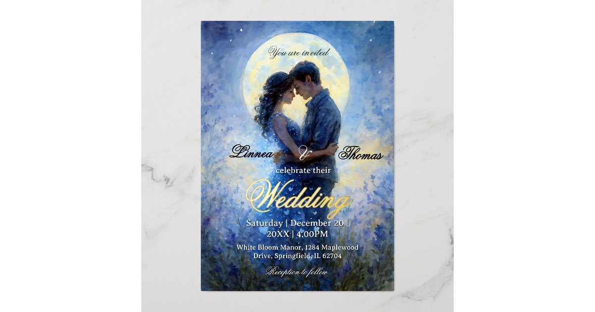 Moonlight Wedding Celestial Love Night Sky Theme Foil Invitation | Zazzle