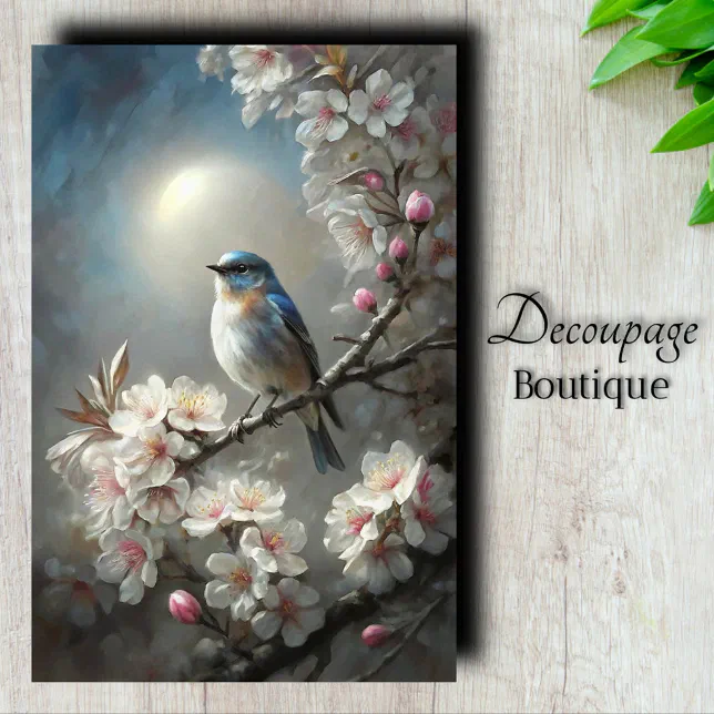 Moonlit Bluebird Decoupage Tissue Paper | Zazzle