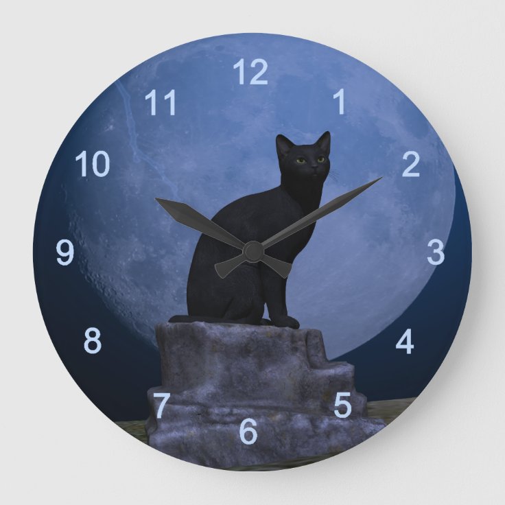 Moonlit Cat Large Clock | Zazzle