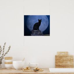Moonlit Cat Poster | Zazzle