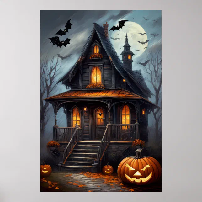 Moonlit Haunts, Halloween Poster | Zazzle