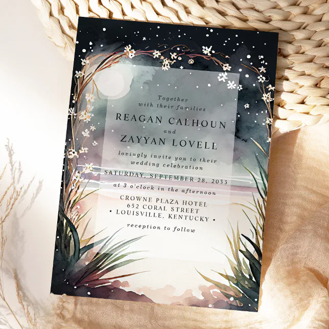 Moonlit Night Beach Scene Wedding Invitation | Zazzle
