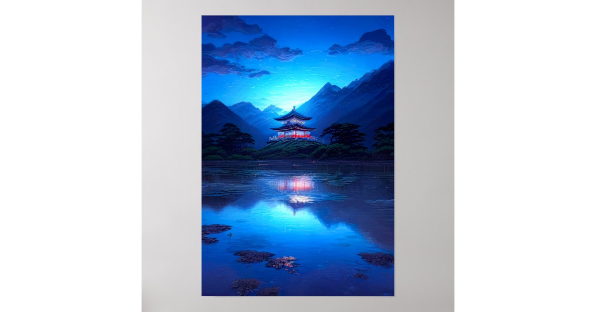 Moonlit Serenity, White Walled Temple Poster | Zazzle
