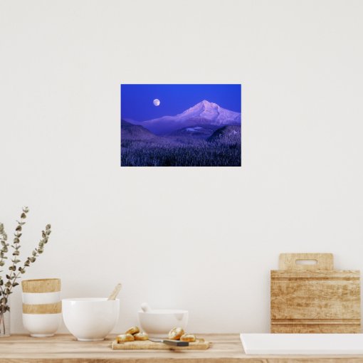Moonrise over Mt Hood winter, Oregon Poster | Zazzle