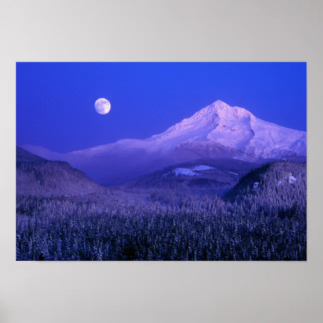 Moonrise over Mt Hood winter, Oregon Poster | Zazzle