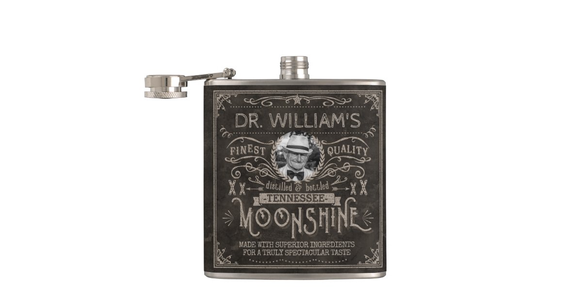 Moonshine Vintage Hillbilly Medicine Custom Brown Flask | Zazzle