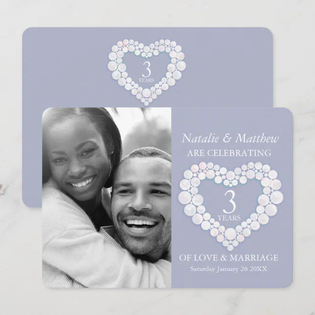 Moonstone heart wedding photo 3 years party invitation | Zazzle