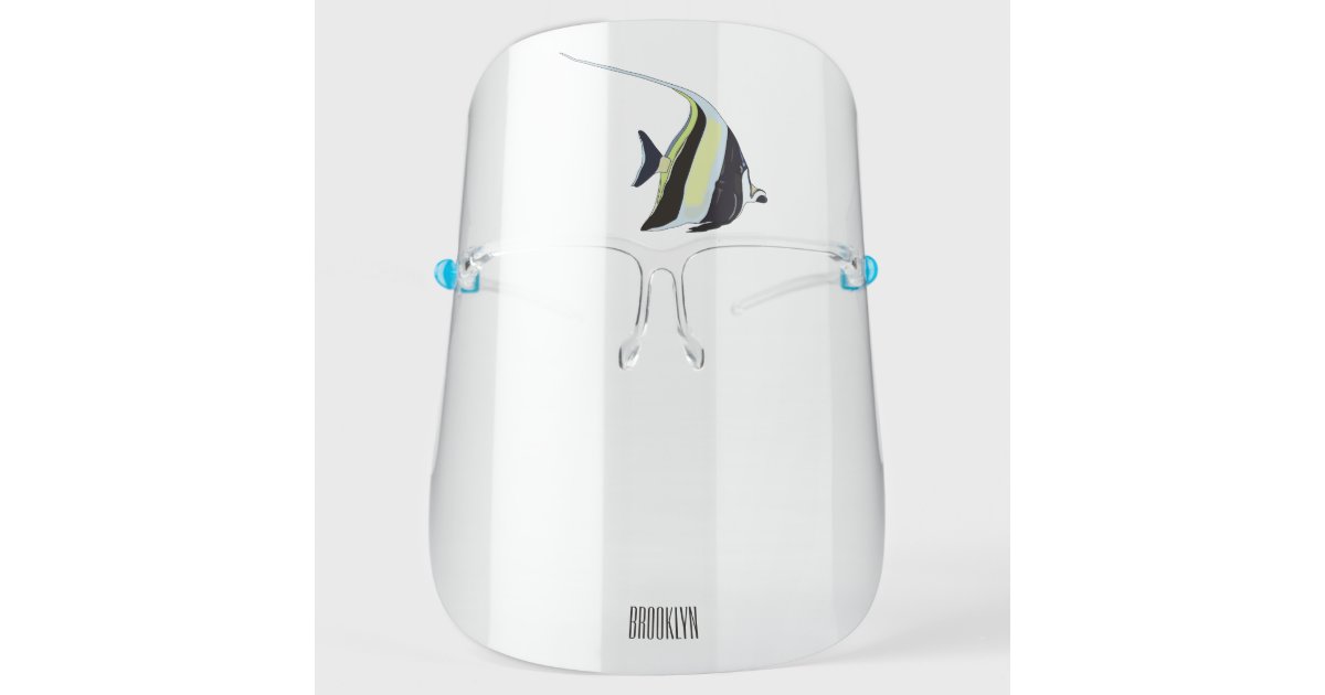 Moorish idol fish cartoon illustration face shield | Zazzle
