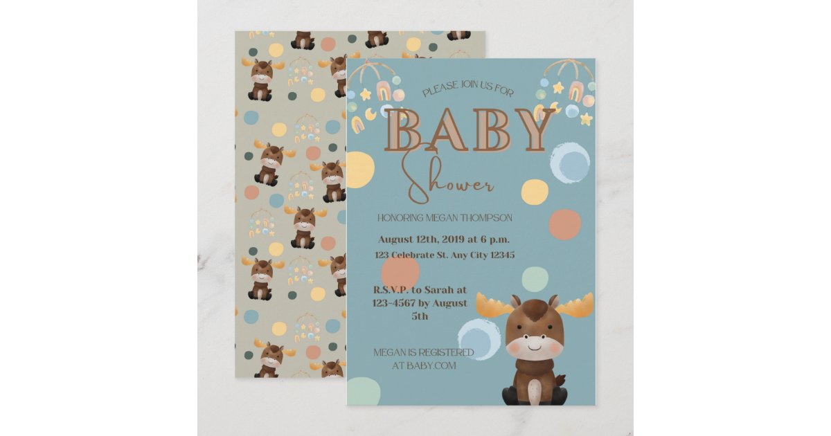Moose and Mobile baby shower invitations | Zazzle