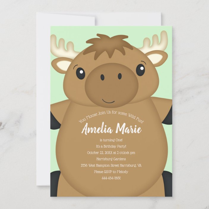 Moose Birthday Party Green Invitation | Zazzle.com
