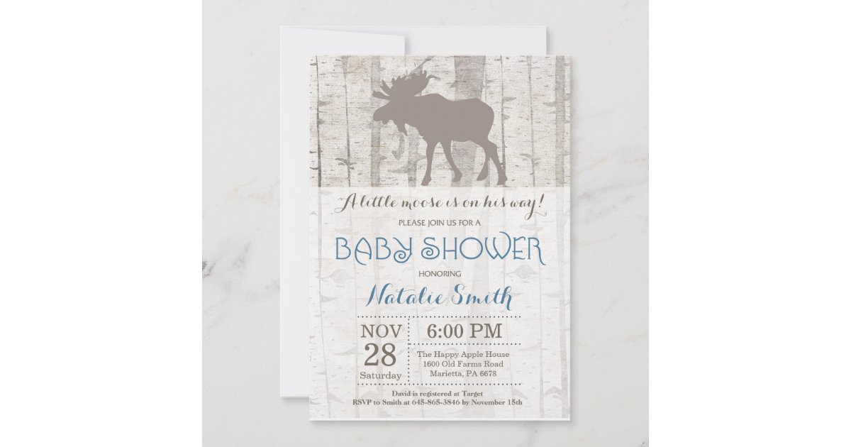 Moose Boy Baby Shower Invitation Rustic Woodland | Zazzle