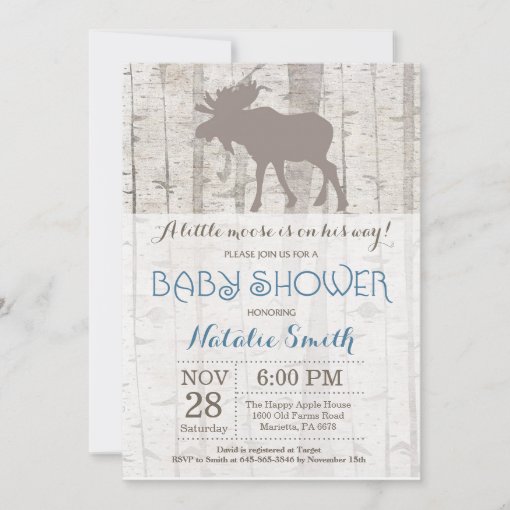 Moose Boy Baby Shower Invitation Rustic Woodland | Zazzle