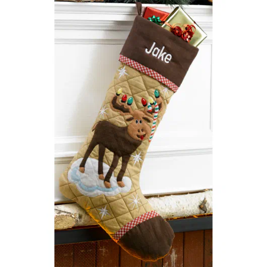 Moose Cabin Series Quilted Christmas Stocking | Zazzle