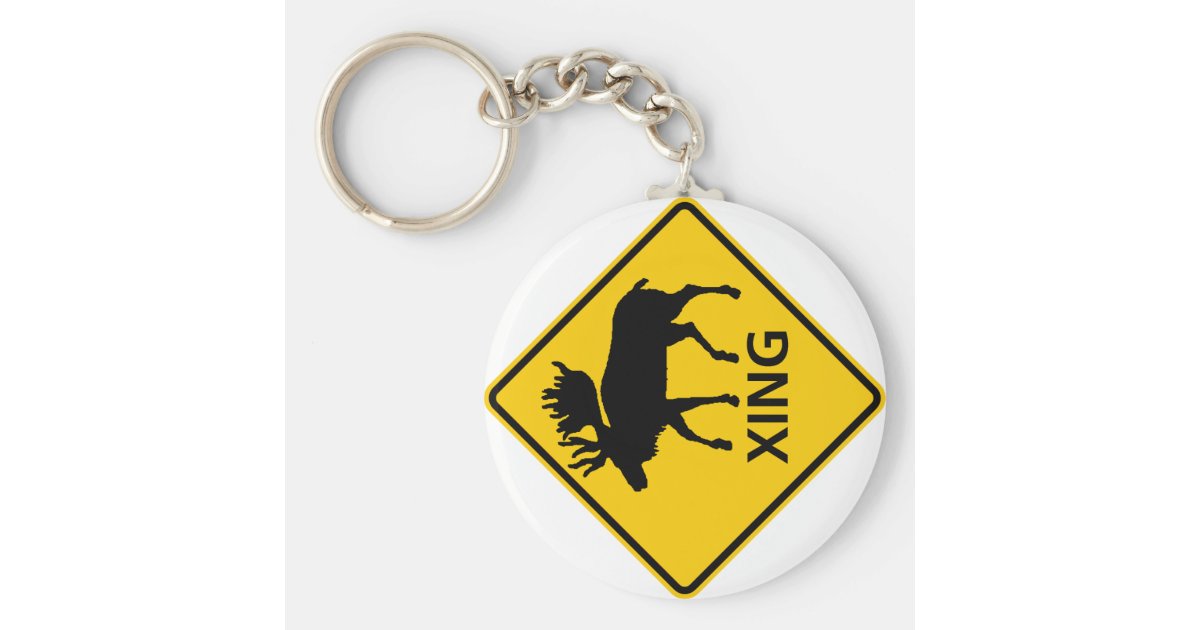 Moose Crossing Highway Sign Keychain | Zazzle
