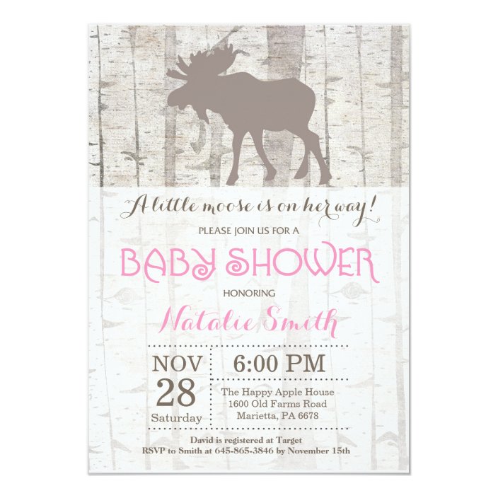 Moose Girl Baby Shower Invitation Rustic Woodland | Zazzle.com