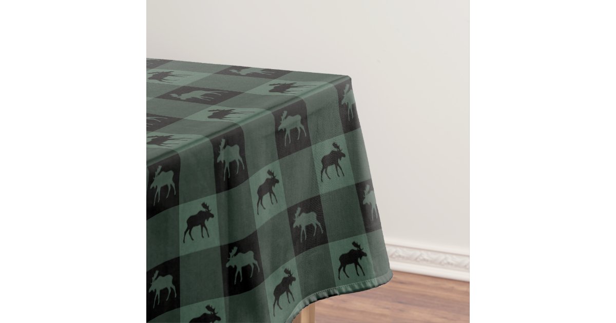 Moose Green Black Plaid Tablecloth | Zazzle