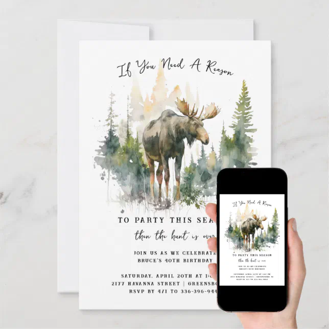 Moose | Hunting Themed Birthday Party Invitation | Zazzle