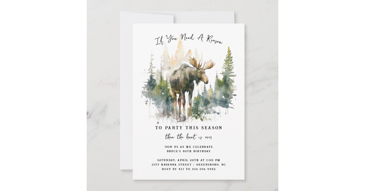 Moose | Hunting Themed Birthday Party Invitation | Zazzle