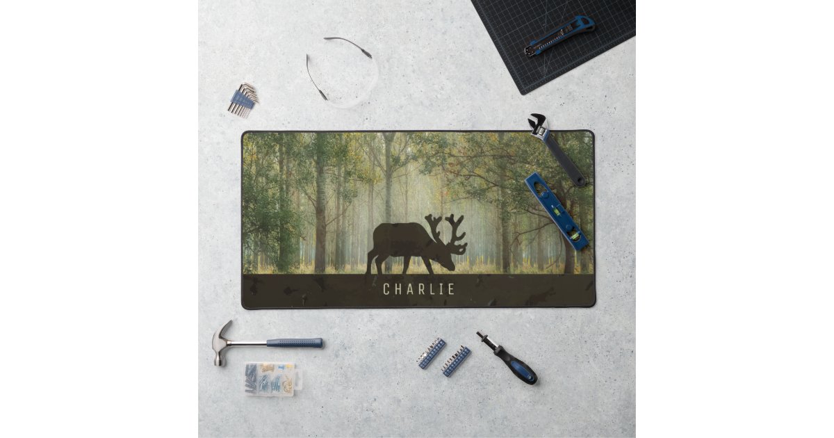 Moose in Forest Illustration Personalized Desk Mat | Zazzle