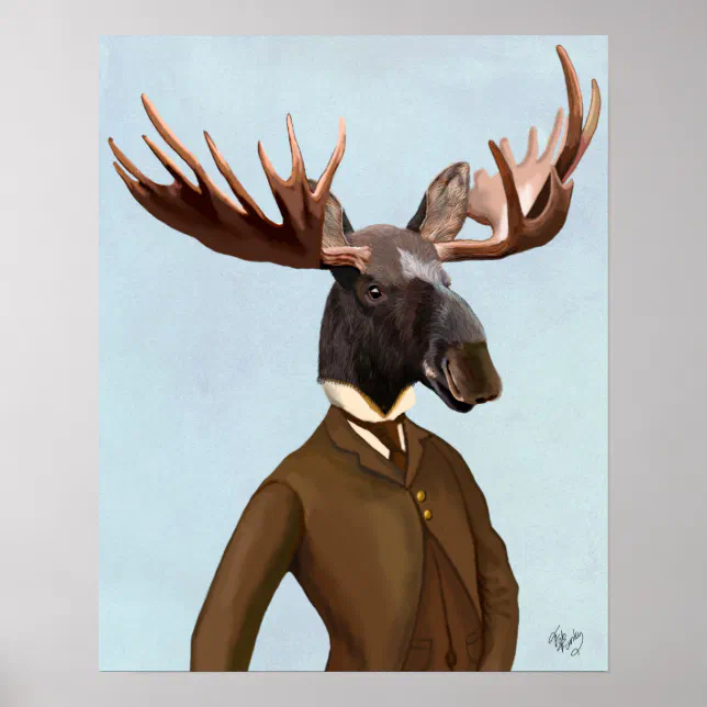Moose In Suit Portrait Poster | Zazzle