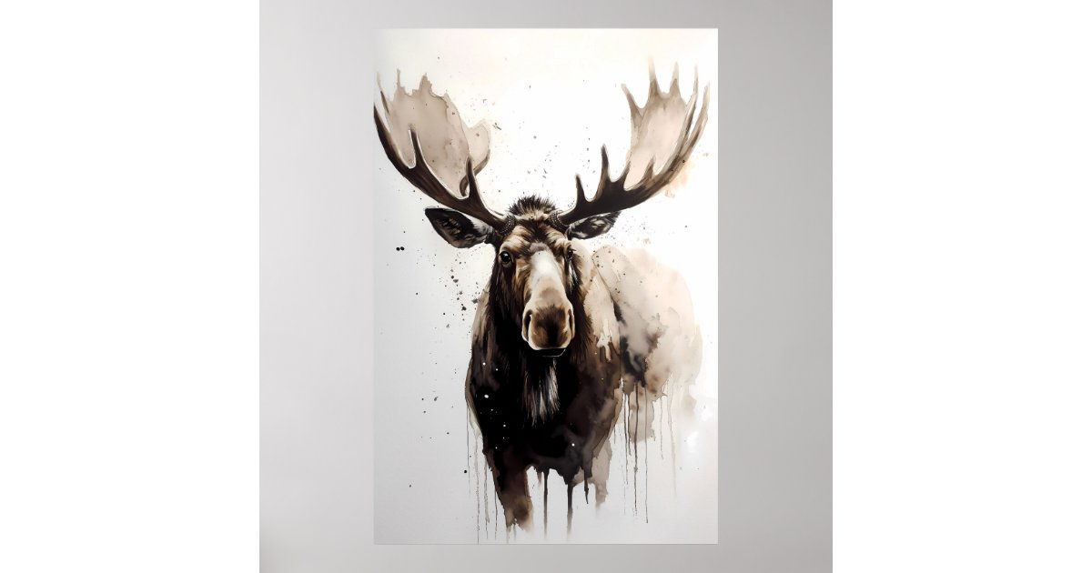 Moose Ink Painting Poster | Zazzle