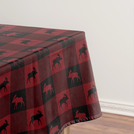 Moose Red Black Plaid Tablecloth | Zazzle.com
