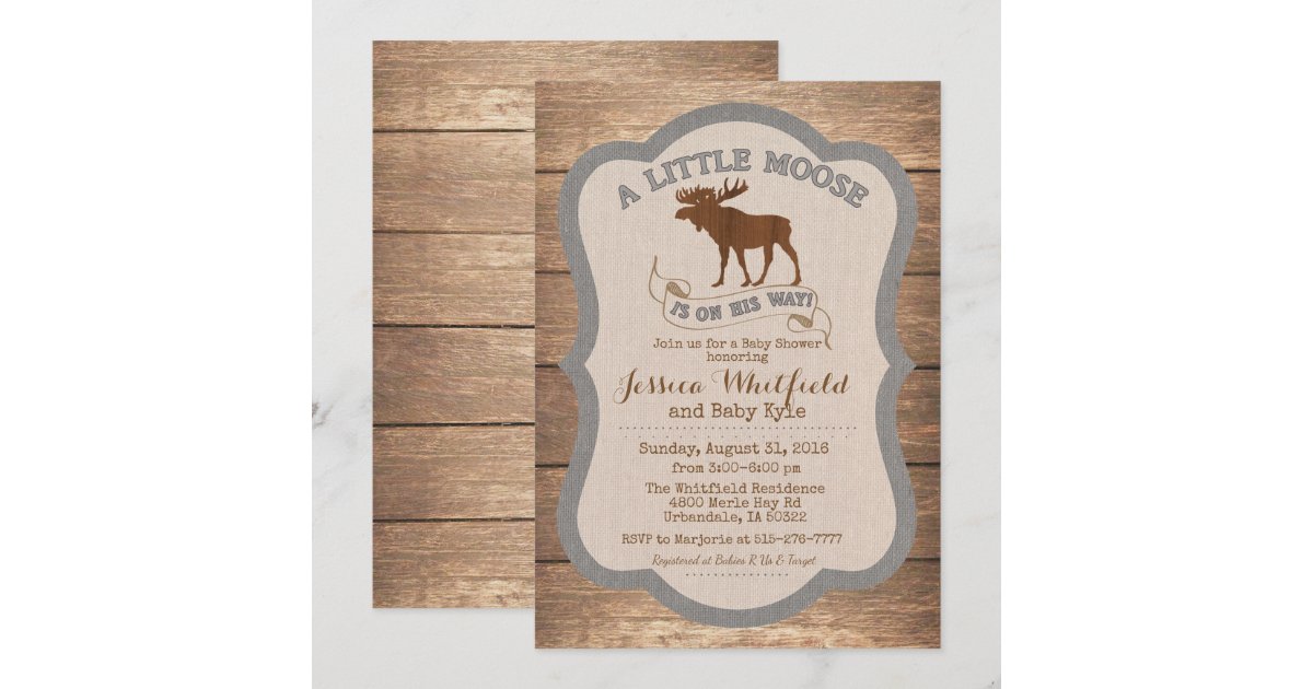 Moose Rustic Wood Baby Shower Invitation | Zazzle