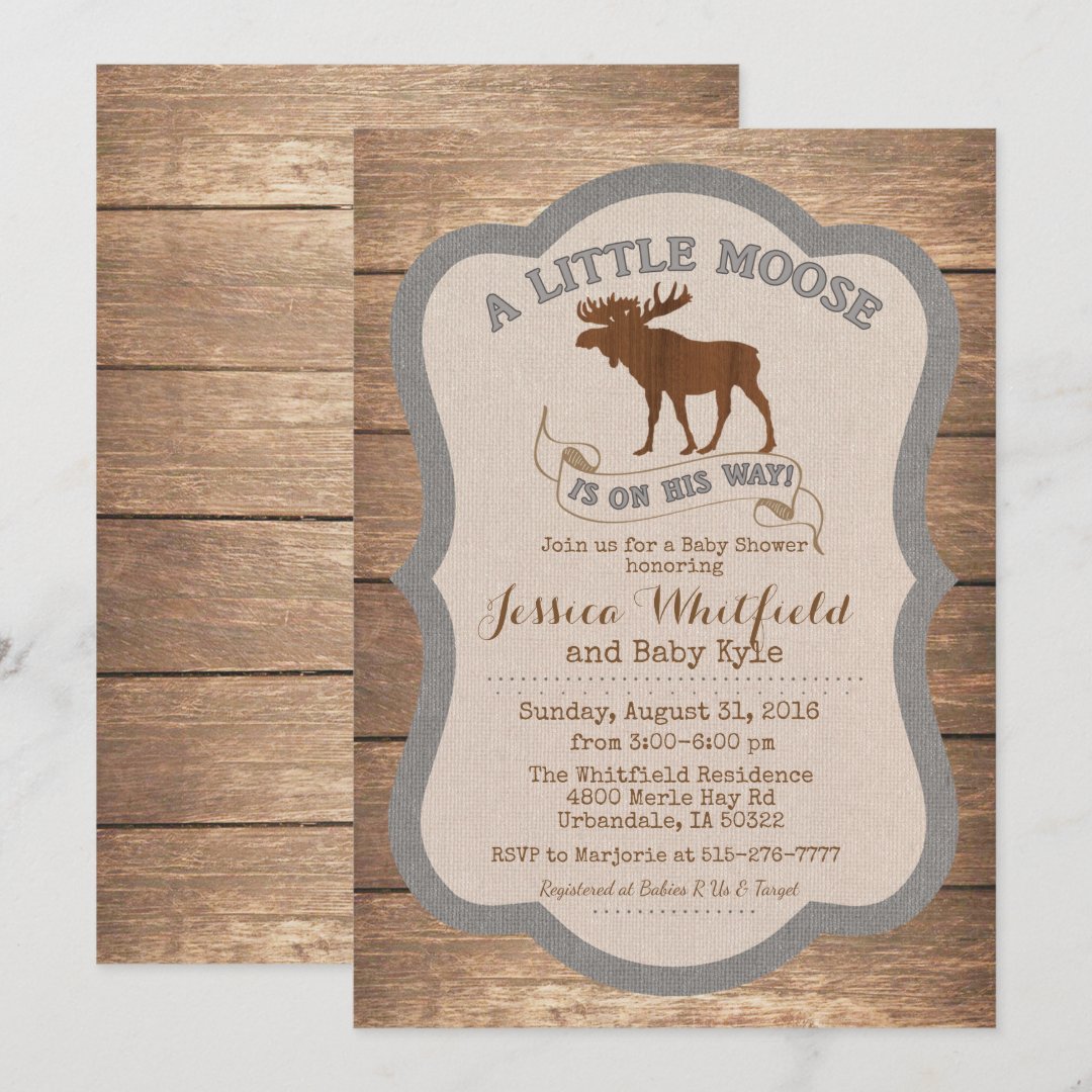 Moose Rustic Wood Baby Shower Invitation | Zazzle