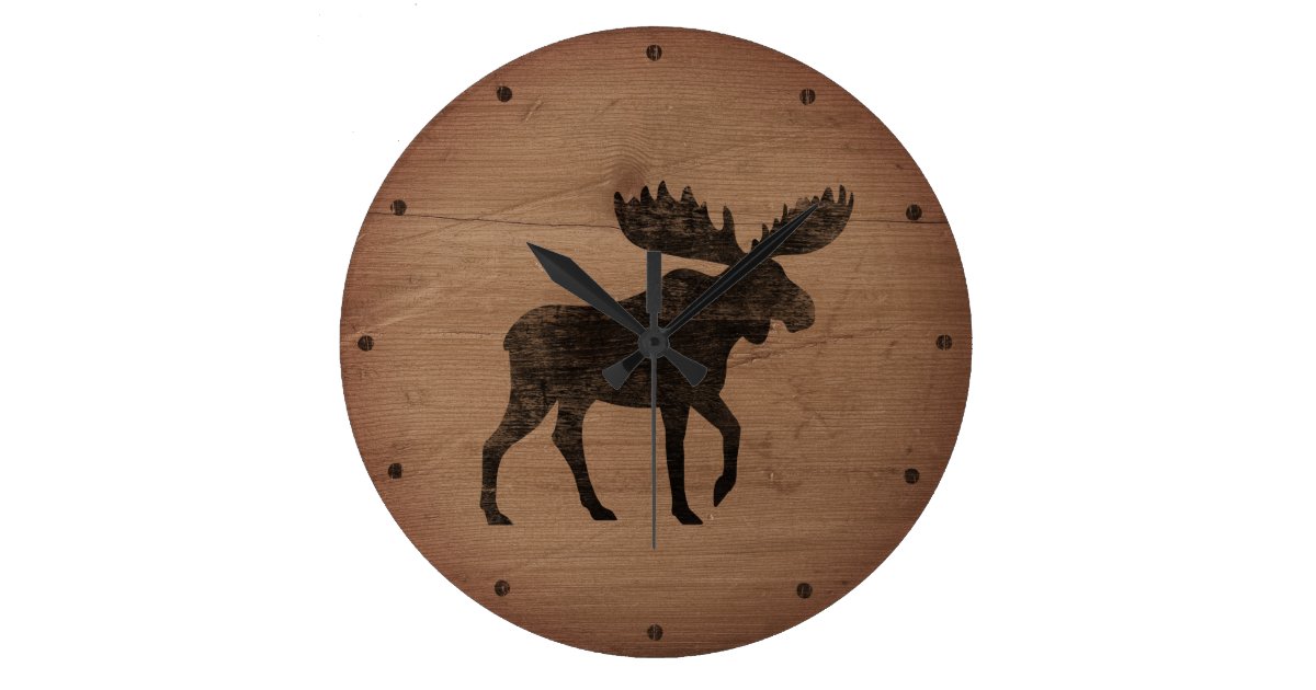 Moose Silhouette Rustic Style Large Clock | Zazzle.com