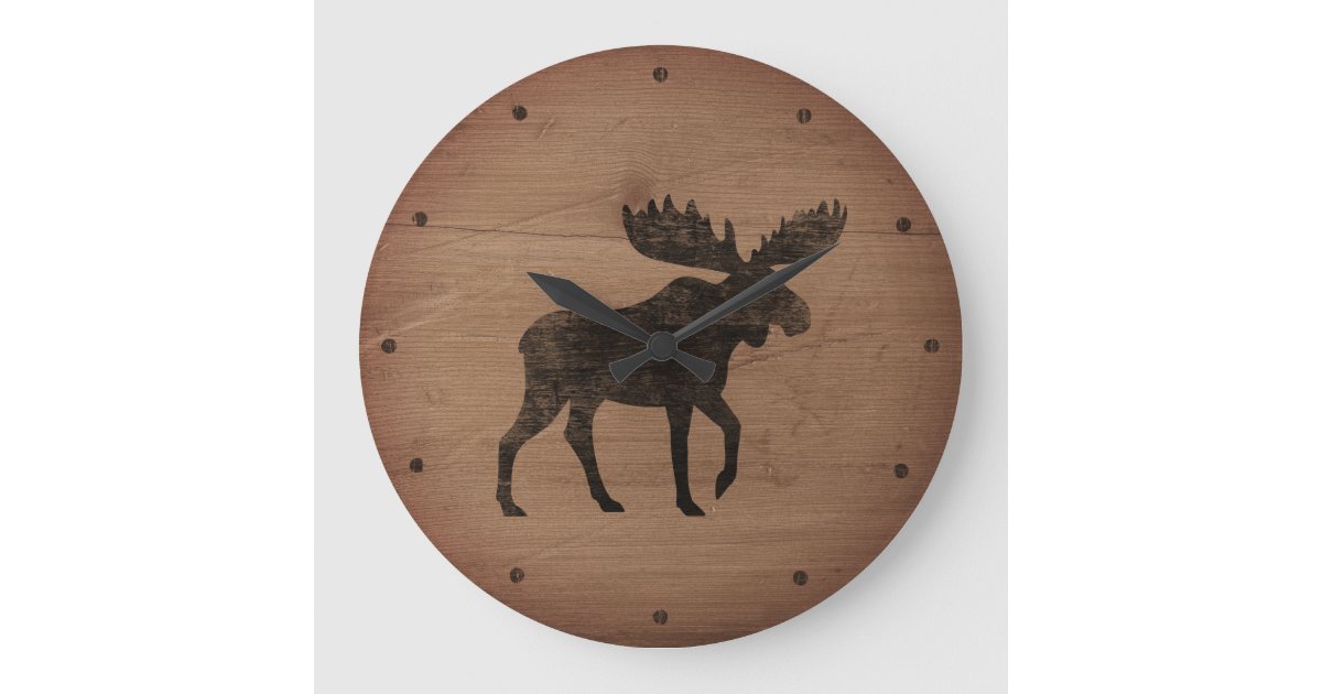 Moose Silhouette Rustic Style Large Clock | Zazzle