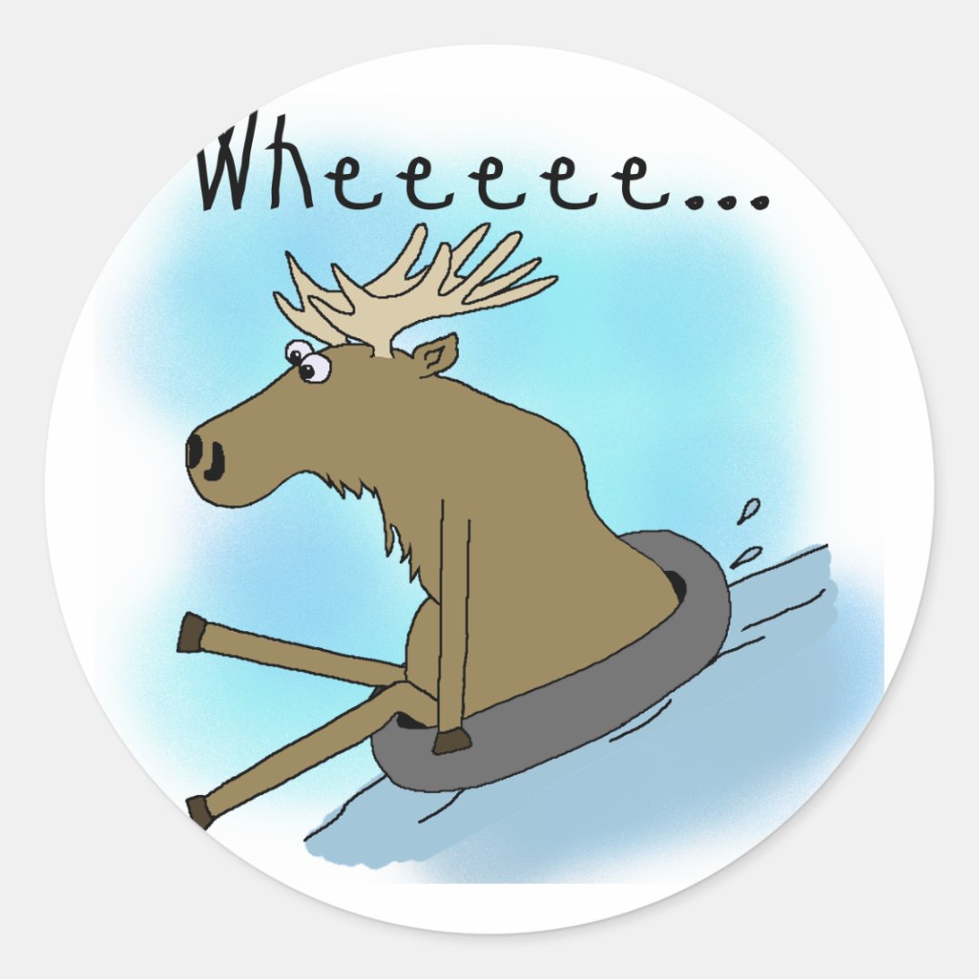 Moose Snow Tubing Classic Round Sticker | Zazzle