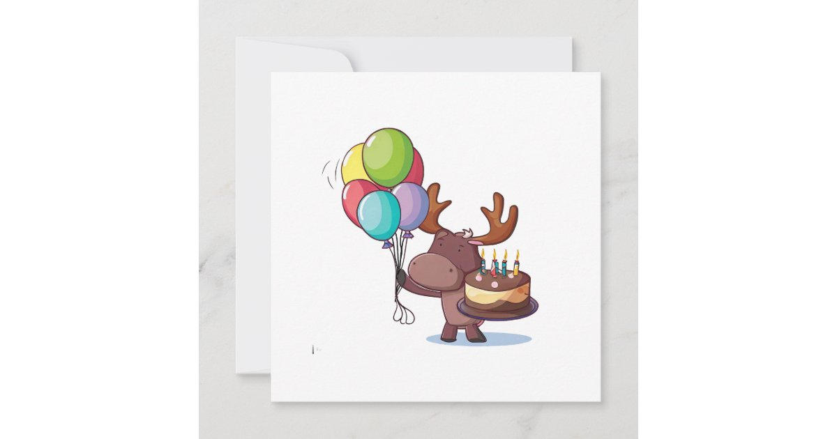 Moose with balloon and cake invitation | Zazzle