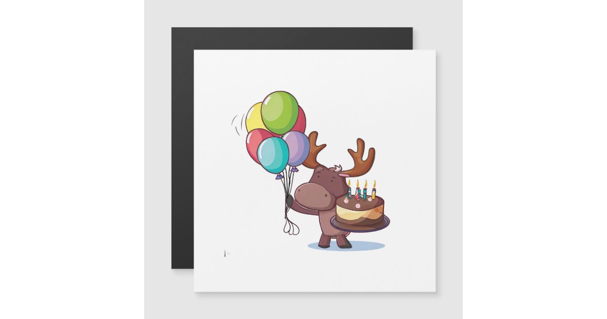 Moose with balloon and cake magnetic invitation | Zazzle