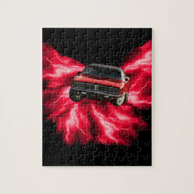Mopar: '69 Charger on red lightning Jigsaw Puzzle | Zazzle