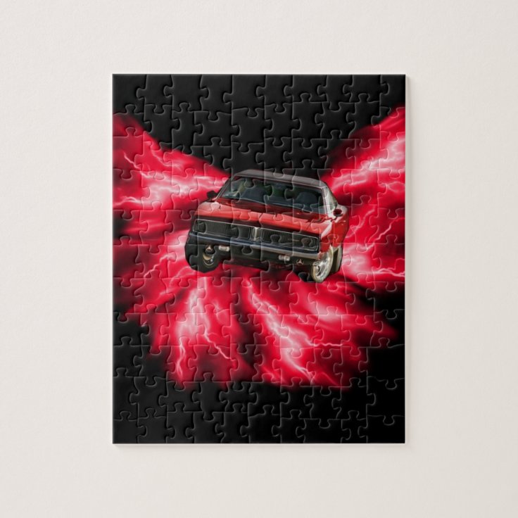 Mopar: '69 Charger on red lightning Jigsaw Puzzle | Zazzle