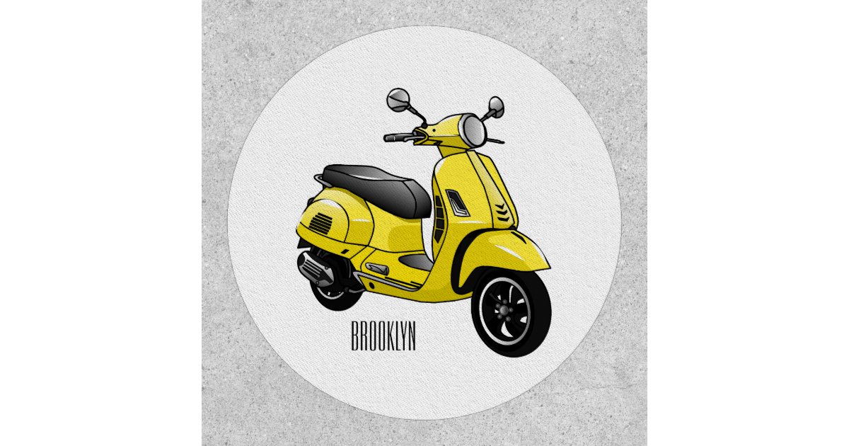 Moped motorcycle cartoon illustration patch | Zazzle