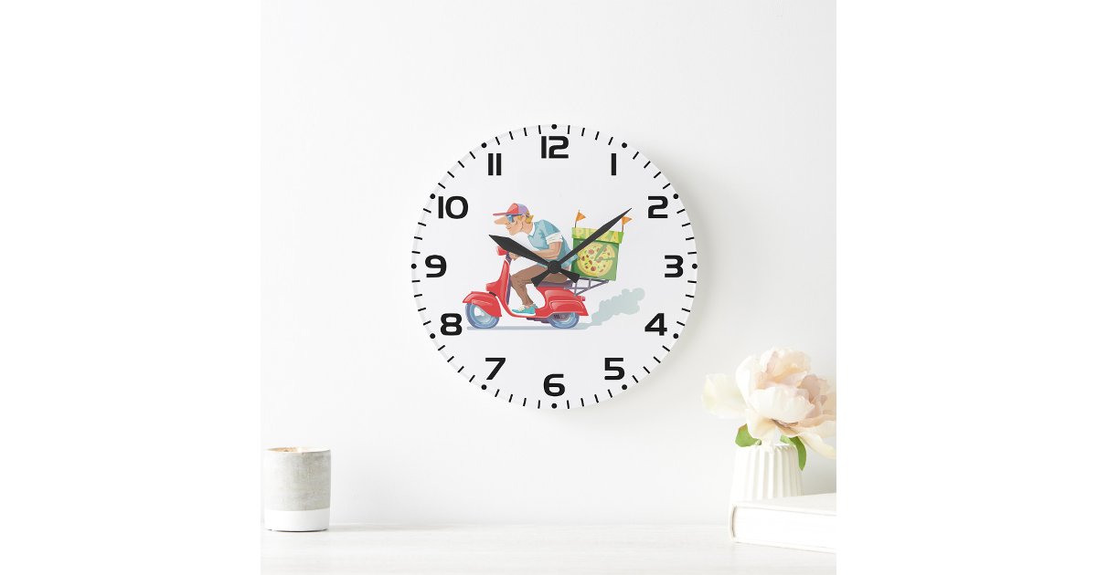 Moped Pizza Delivery Large Clock | Zazzle