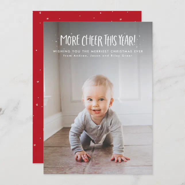More cheer this year cute one photo Christmas Holiday Card | Zazzle