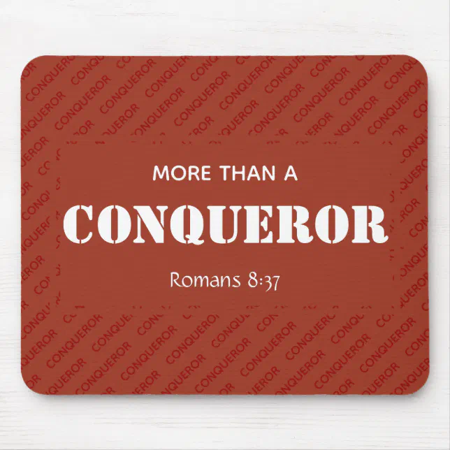 MORE THAN A CONQUEROR Motivational Christian RED Mouse Pad | Zazzle