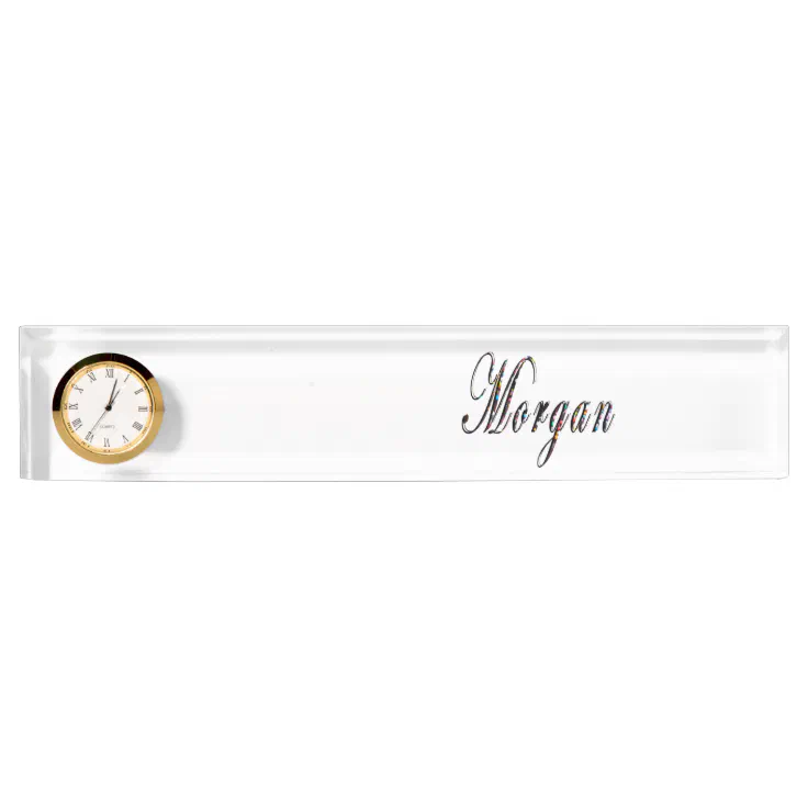 Morgan, Name, Logo, Desk Name Plate With Clock. | Zazzle