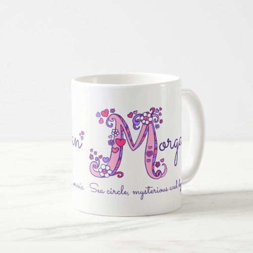 Morgan name meaning heart flower M monogram mug | Zazzle
