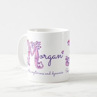 Morgan name meaning heart flower M monogram mug | Zazzle