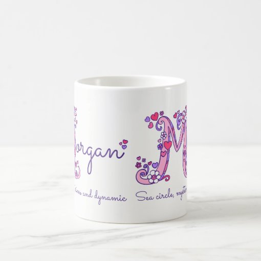 Morgan name meaning heart flower M monogram mug | Zazzle