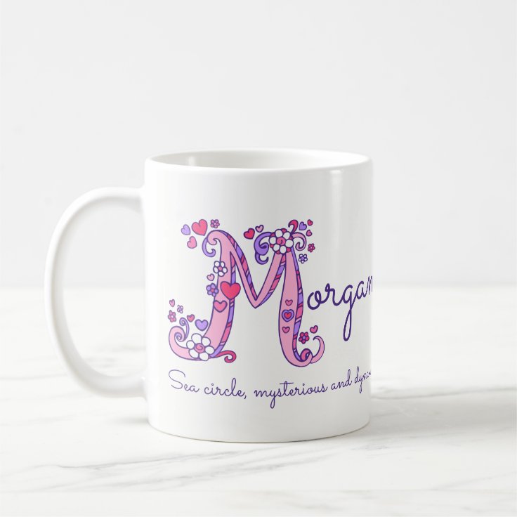 Morgan name meaning heart flower M monogram mug | Zazzle
