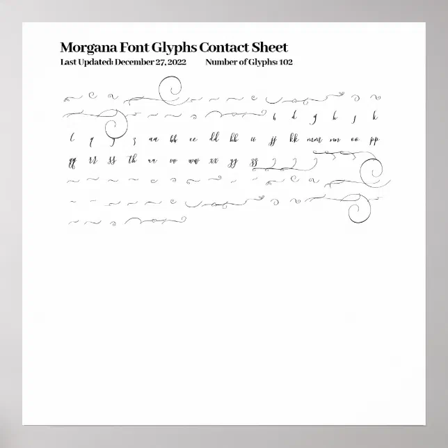 Morgana Font Glyphs Contact Sheet Poster | Zazzle