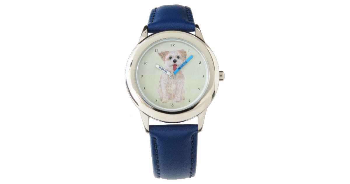 Morkie Dog Bezel Stainless Steel Blue Kids Watch | Zazzle