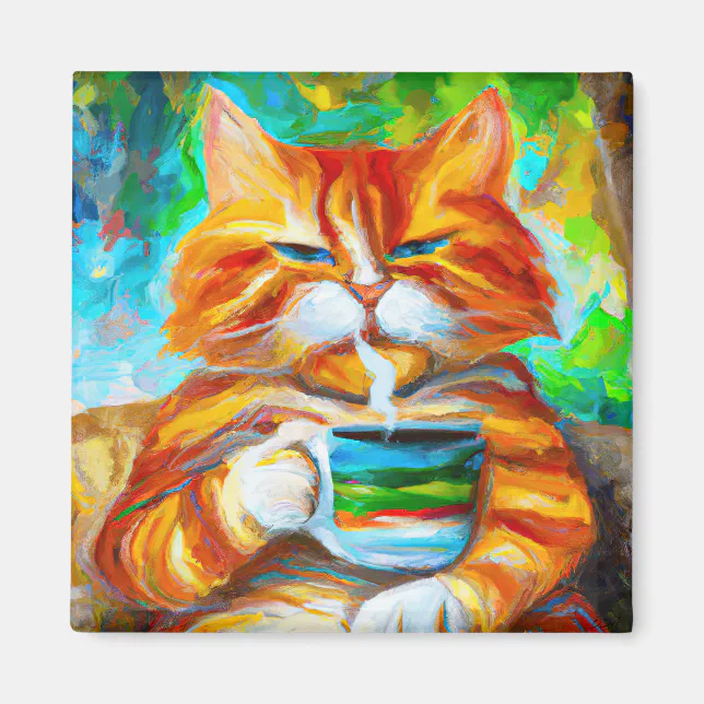 Morning Catfeine in the style of Leonid Afremov. Magnet | Zazzle