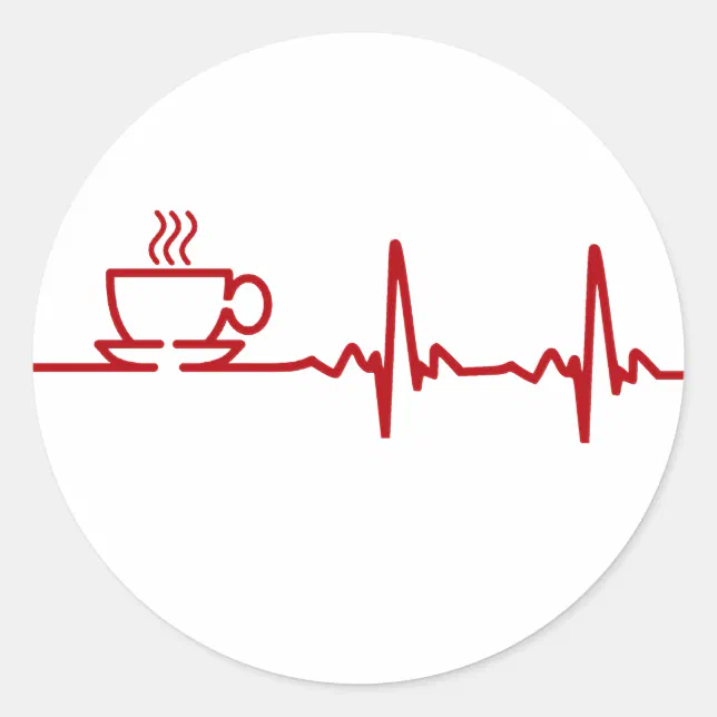 Morning Coffee Heartbeat EKG Classic Round Sticker | Zazzle